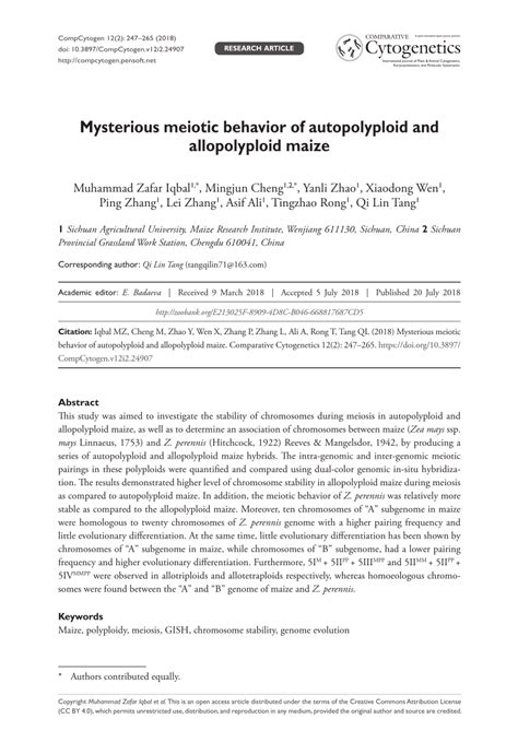 Pdf Mysterious Meiotic Behavior Of Autopolyploid And Allopolyploid Maize