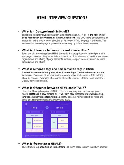 Html Interview Questions Pdf Html Element Html