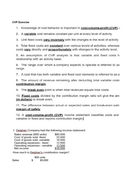 Cvp Exercise Pdf Financial Services Accounting