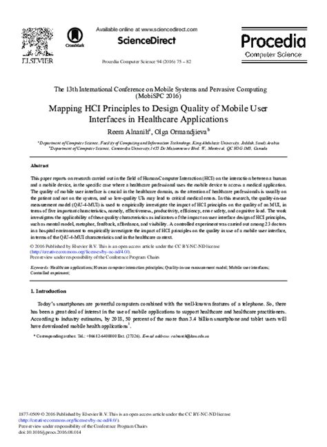 Pdf Mapping Hci Principles To Design Quality Of Mobile User Interfaces In Healthcare Applications