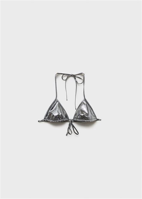 Metallic Effect Triangle Bikini Top Women Mango Indonesia