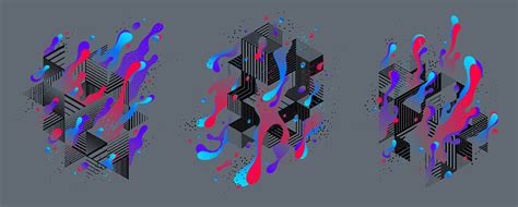 기하학적 라인 벡터 일러스트레이션 세트 거품 그라데이션 모양 예술적 배경 그래픽 요소 수집 역동적 인 예술 액체 형태가 흐르는 추상적 인 다채로운 용암 유체 가솔린에 대한