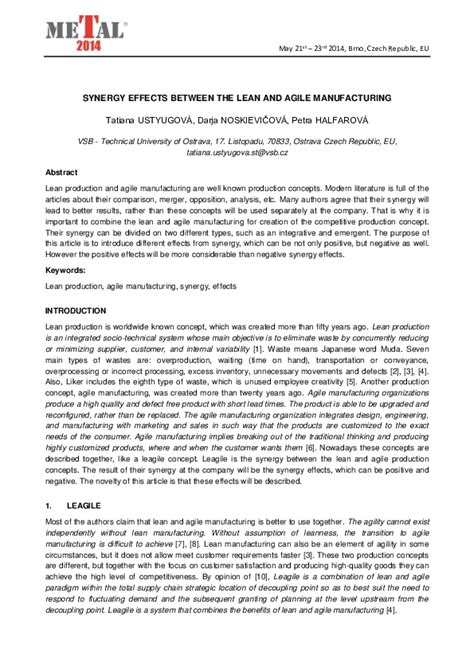 Pdf Synergy Effects Between The Lean And Agile Manufacturing