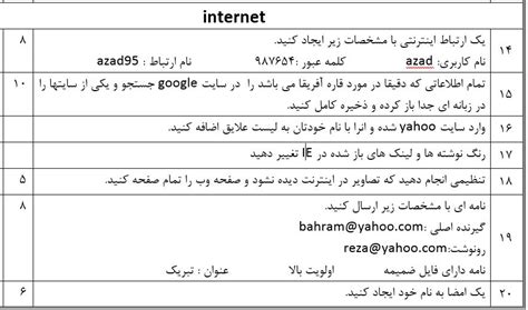 نمونه سوالات عملی اینترنت پرکاربردترین سوالات استفاده شده آزمون های