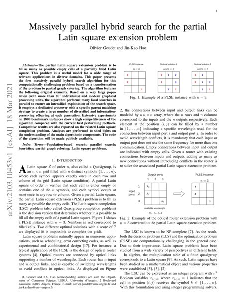 Pdf Massively Parallel Hybrid Search For The Partial Latin Square