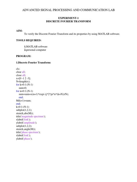Advanced Digital Signal Processing Lab Manual Pdf Digital Signal Processing