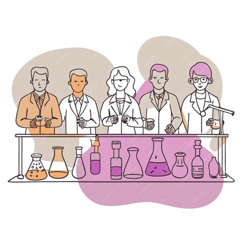 Five Scientists In Lab Coats Working On A Scientific Experiment