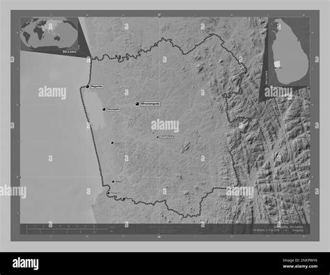 Gampaha District Of Sri Lanka Grayscale Elevation Map With Lakes And
