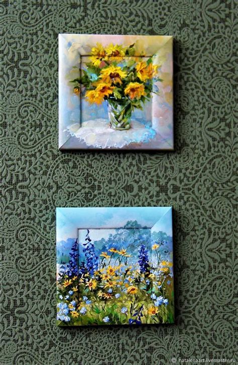 Живописные миниатюры с цветами холст масло в интернет магазине Ярмарка Мастеров по цене 1500