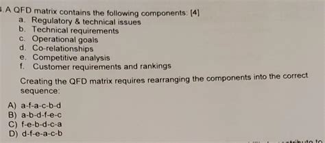 Solved A Qfd Matrix Contains The Following Components [4]