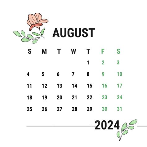 2024년 8월 달력 벡터 팔월 2024년 2024년 8월 Png 일러스트 및 벡터 에 대한 무료 다운로드 Pngtree