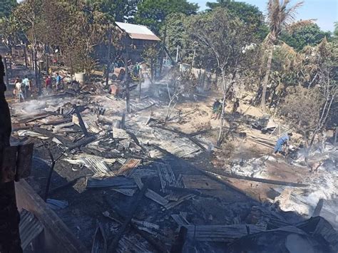 မြောင်မြို့နယ်၊ ရွှေဘုံသာရွာကို စစ်တပ်က မီးရှို့မှု နေအိမ်များပြာက