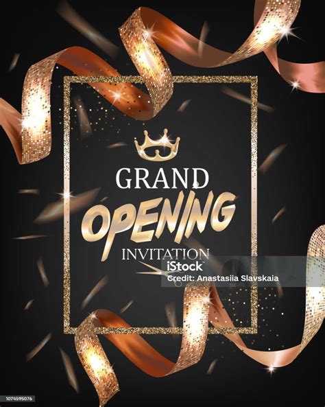 그랜드 질감된 리본 색종이 반짝이 프레임 및 크라운을 뜨는 서핑으로 파티 초대 카드를 오프닝 벡터 일러스트 레이 션 Ribbon