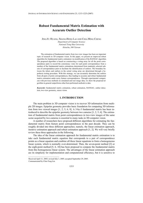 Pdf Robust Fundamental Matrix Estimation With Accurate Outlier Detection