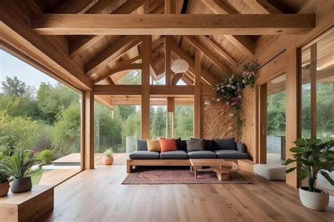 House With Wooden Architecture And Timber Structure Premium Ai Generated Image
