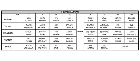 Class Wise School Time Table Kdb Public School