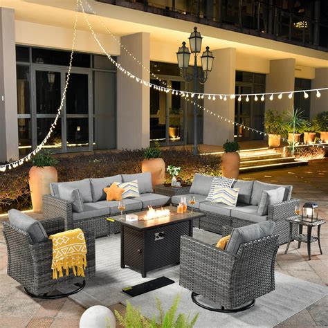 Ovios 11 Piece Outdoor Patio Furniture Set With Fire Pit