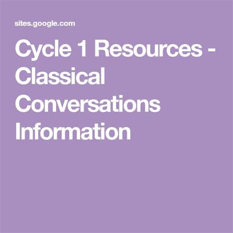 Cycle 1 Resources Classical Conversations Information Classical