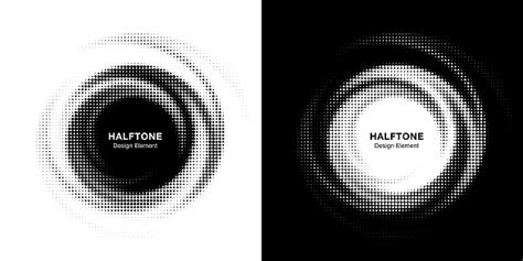 하프톤 원 점선 프레임 순환 분산 집합입니다 추상 도트 로고 엠 블 럼 디자인 요소입니다 임의의 하프톤 원 도트 텍스처를 사용 하는 둥근 테두리 아이콘입니다 하프 톤 원형