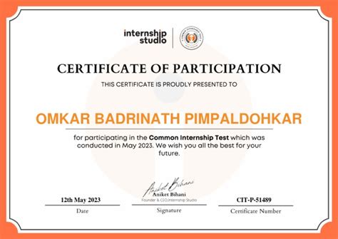 Omkar Badrinath Pimpaldohkar Participation Certificate Pdf