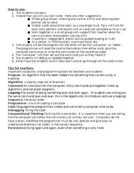 EDITABLE Partner Programming Unplugged Coding Computer Science Lesson