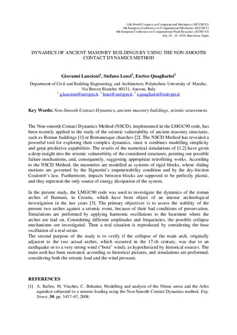 pdf dynamics of ancient masonry buildings by using the non smooth