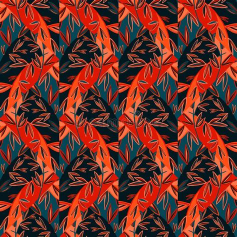 Creative Leaves Mosaic Seamless Pattern Palm Leaves Tile Stock Vector