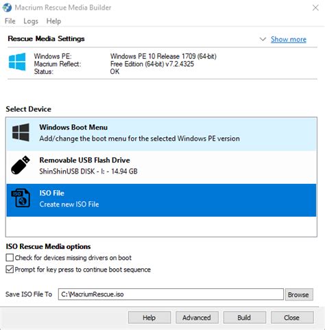 macrium reflect windows pe 10 release 1903 rescue media windows10
