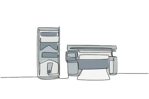 Premium Vector One Single Line Drawing Cpu Computer And Printer To Support Business