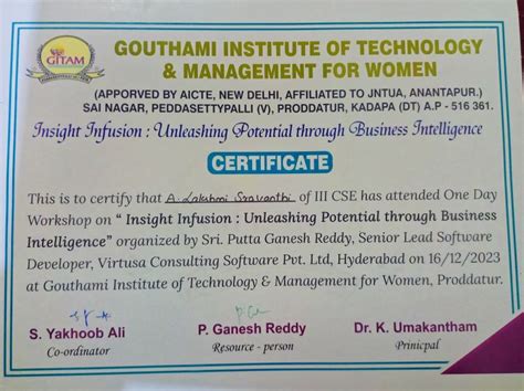 Sravanthi Reddy On Linkedin Certifed For Attending A Workshop On