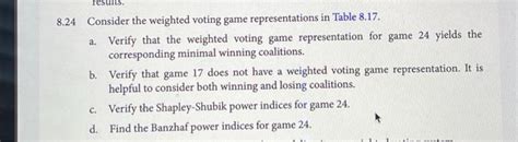 Solved 824 Consider The Weighted Voting Game