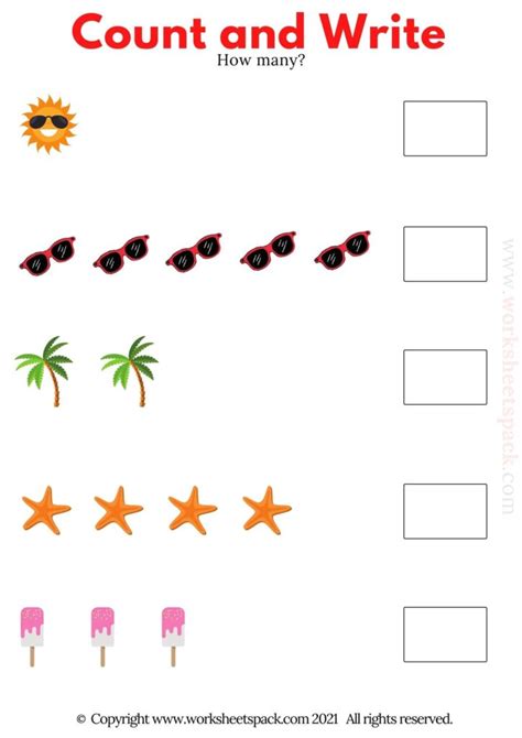 Count And Write Numbers 1 5 Summer Time Worksheetspack