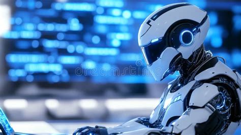 futuristic robot working on computer advanced technology artificial