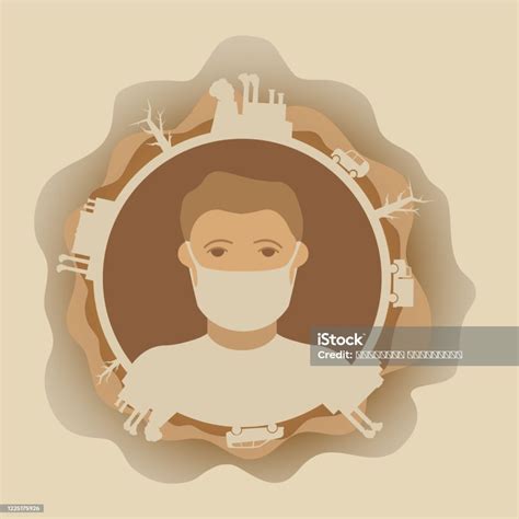 연기 공해의 얼굴에 마스크를 쓰고 있는 사람들 행성 대기 오염 더러운 생산 쓰레기 및 연기 공장 하늘에 독스스모그 죽은 지구 거리에 대한 스톡 벡터 아트 및 기타 이미지