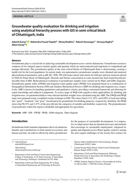 Groundwater Quality Evaluation For Drinking And Irrigation Using Analytical Hierarchy Process