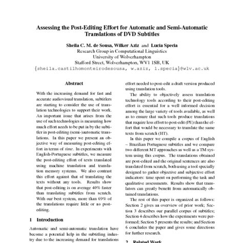 Assessing The Post Editing Effort For Automatic And Semi Automatic Translations Of Dvd Subtitles