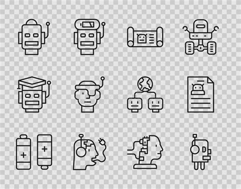 Set Line Battery Robot Blueprint Charging Battery Smart Glasses For Maintenance And