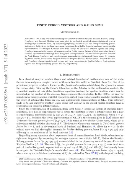 Pdf Finite Period Vectors And Gauss Sums