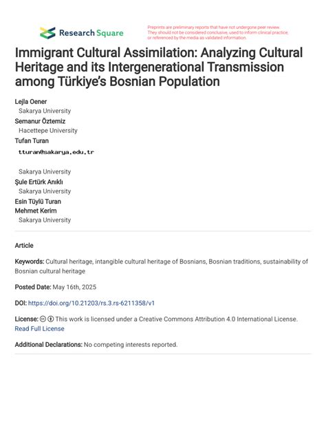 Pdf Immigrant Cultural Assimilation Analyzing Cultural Heritage And Its Intergenerational
