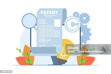 특허법 저작권 개념 법률로 보호되는 저작권 특허 보호 지적 재산권 개념 저작권 기호 전자 법률 문서 디지털 법률 평면 벡터 그림입니다 지적 재산에 대한 스톡 벡터 아트 및