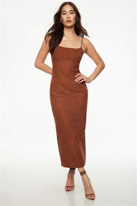 Amira Faux Suede Maxi Dress Brown Dynamite