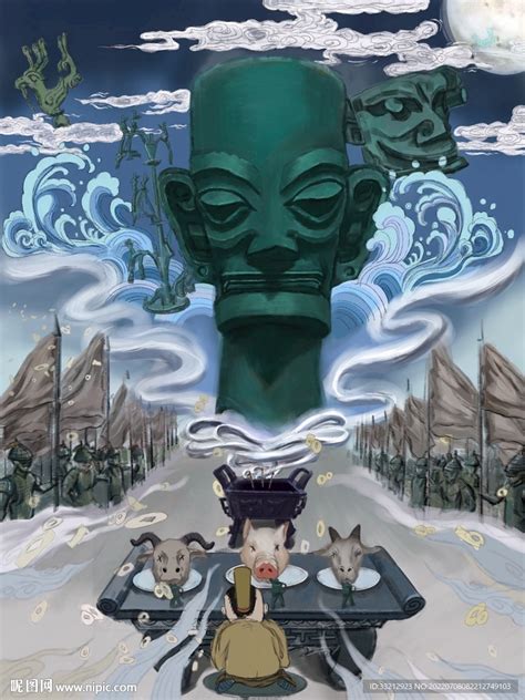 三星堆插画设计图 PSD分层素材 PSD分层素材 设计图库 昵图网