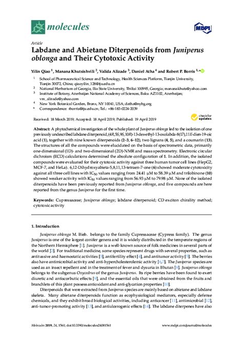 Pdf Labdane And Abietane Diterpenoids From Juniperus Oblonga And Their Cytotoxic Activity