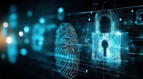 Holographic Padlock And Fingerprint Icon Symbolizing Advanced Cyber Security Technology In A