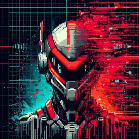 Premium Vector Pixelated Robot Head With Glitch Effect