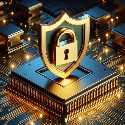 Shield With A Lock On The Processor On The Chip Health Data Protection Stock Illustration