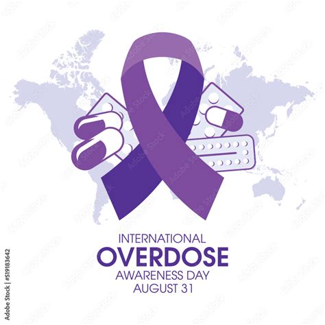International Overdose Awareness Day Vector Purple Awareness Ribbon And Pile Of Drugs Icon
