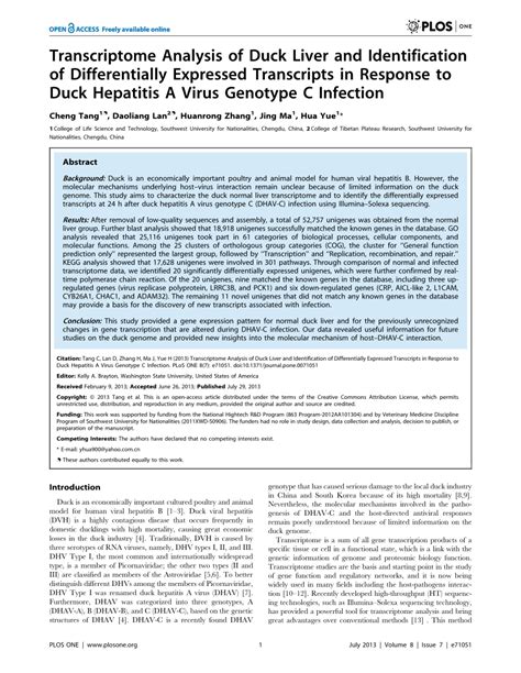 Pdf Transcriptome Analysis Of Duck Liver And Identification Of