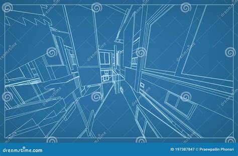 3d Perspective Render Of Building Wireframe Structure Abstract Construction Graphic Idea Stock