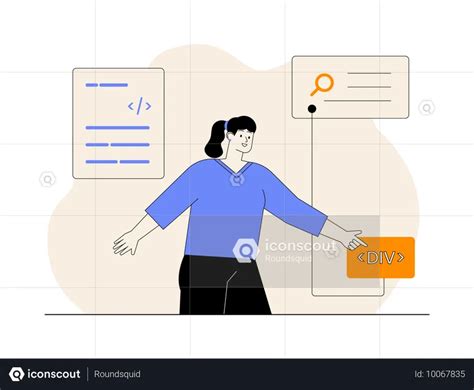 Girl Showing Code Div Illustration Free Download Design And Development Illustrations Iconscout